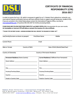 Fillable Online dsu CERTIFICATE OF FINANCIAL RESPONSIBILITY (CFR) 2016 ...