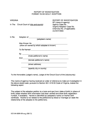 Fillable Online dss virginia FORMAT IN AN ADULT ADOPTION VIRGINIA ...