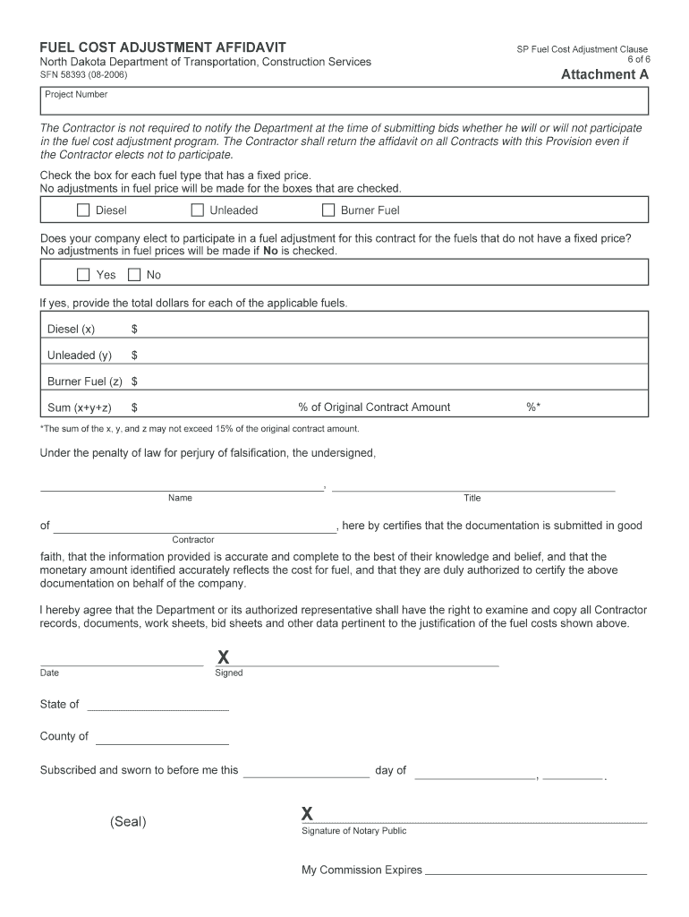 Fillable Online dot nd STATE FEDERAL AID PROJECT NO. SS-8-018(071)075 ...