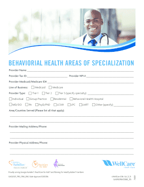Fillable Online BEHAVIORIAL HEALTH AREAS OF SPECIALIZATION Fax Email ...