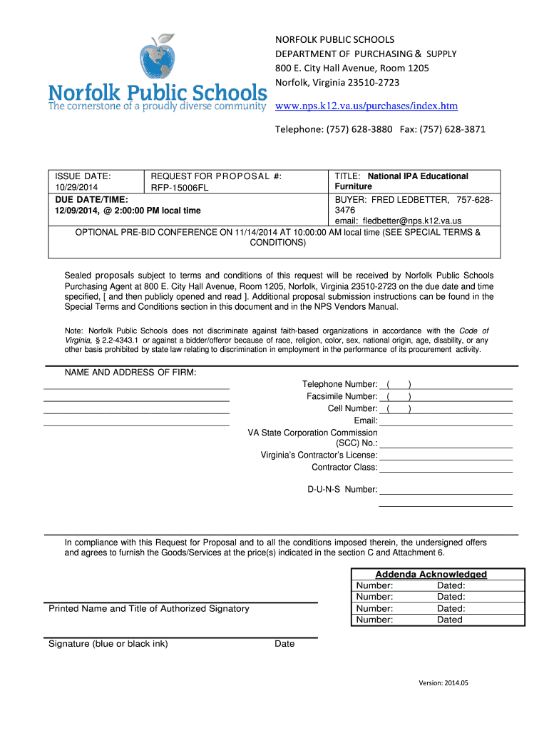 Fillable Online nationalipa RFP Ed Furniture - National IPA ...