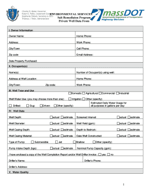 Fillable Online massdot state ma Private Well Data Form - Massachusetts ...