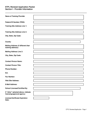Fillable Online lwd dol state nj ETPL Renewal Application Packet - Department of Labor and ...