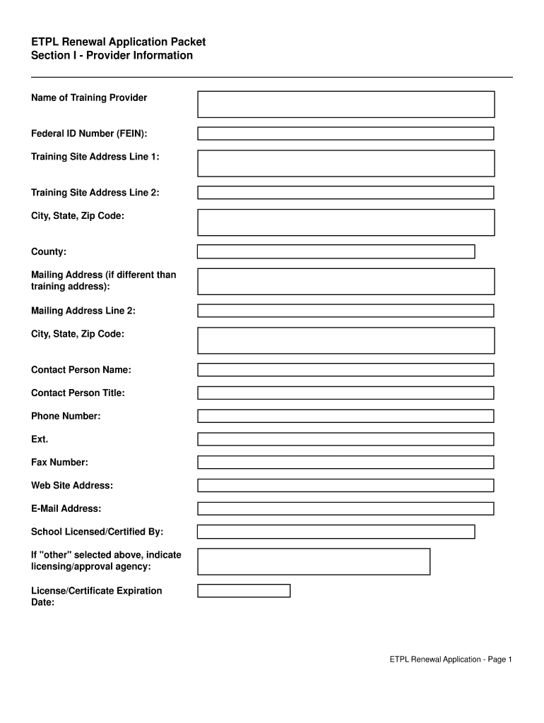 Fillable Online lwd dol state nj ETPL Renewal Application Packet - Department of Labor and ...