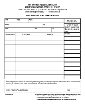 Fillable Online license state tx ARCHITECTURAL BARRIERS - PROJECT FILE ...