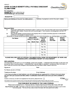 Fillable Online Over 18 Child Benefit Still Payable Discount Claim Form ...