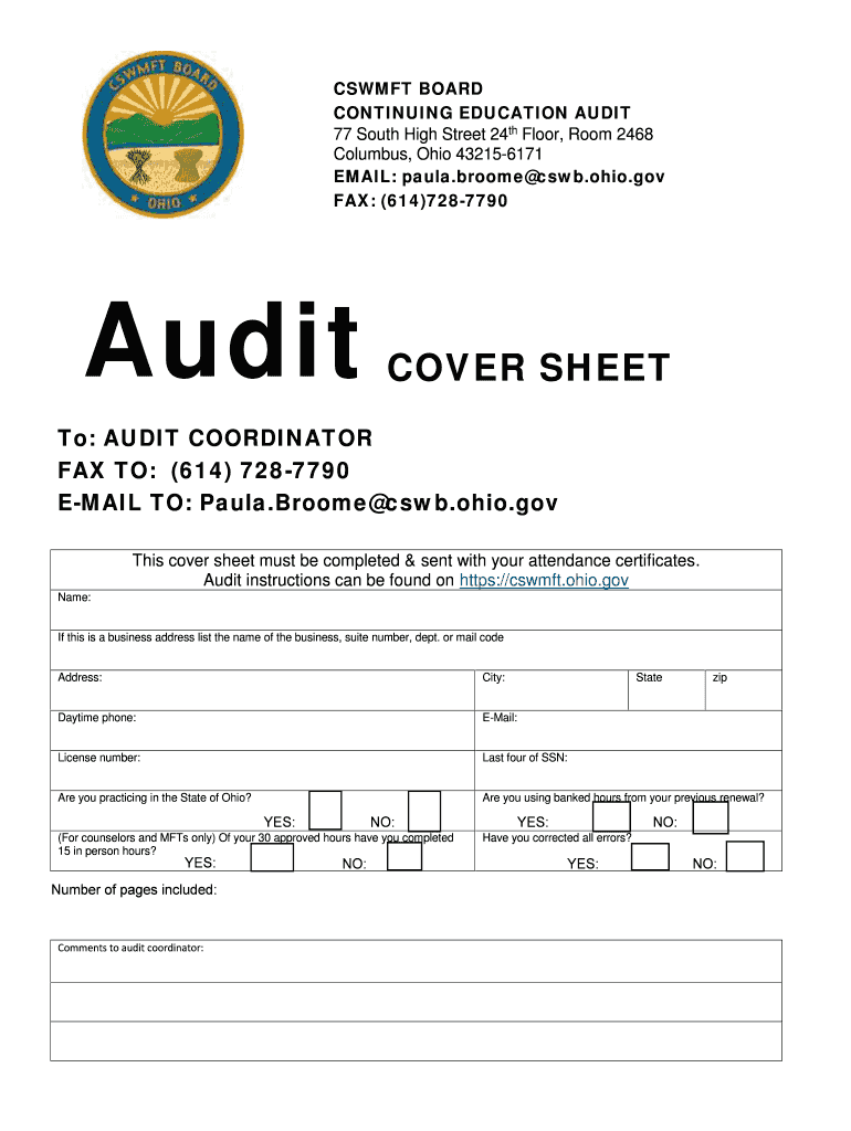 Fillable Online cswmft ohio CSWMFT BOARD CONTINUING EDUCATION AUDIT ...