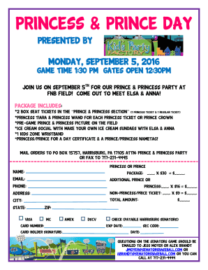 Fillable Online Princess & Prince day - milb.com Fax Email Print ...