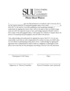 Fillable Online suu Photo Shoot Waiver - Southern Utah University - suu ...