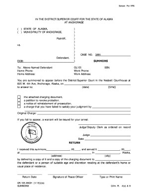 Fillable Online CR-105 ANCH Summons (1-15). Criminal Forms Fax Email ...