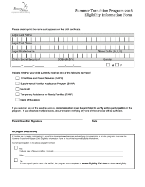 Fillable Online decal ga 2016 Eligibility Information Form - decal ga ...