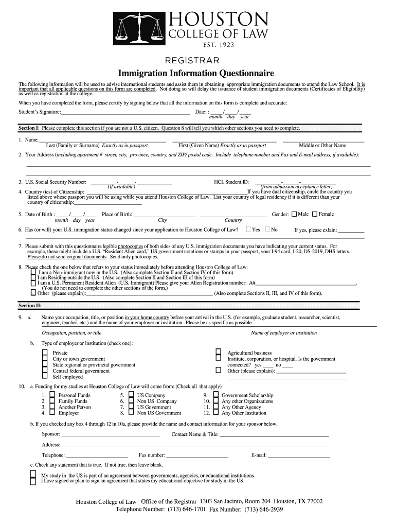 Fillable Online stcl International Student Immigration Information ...