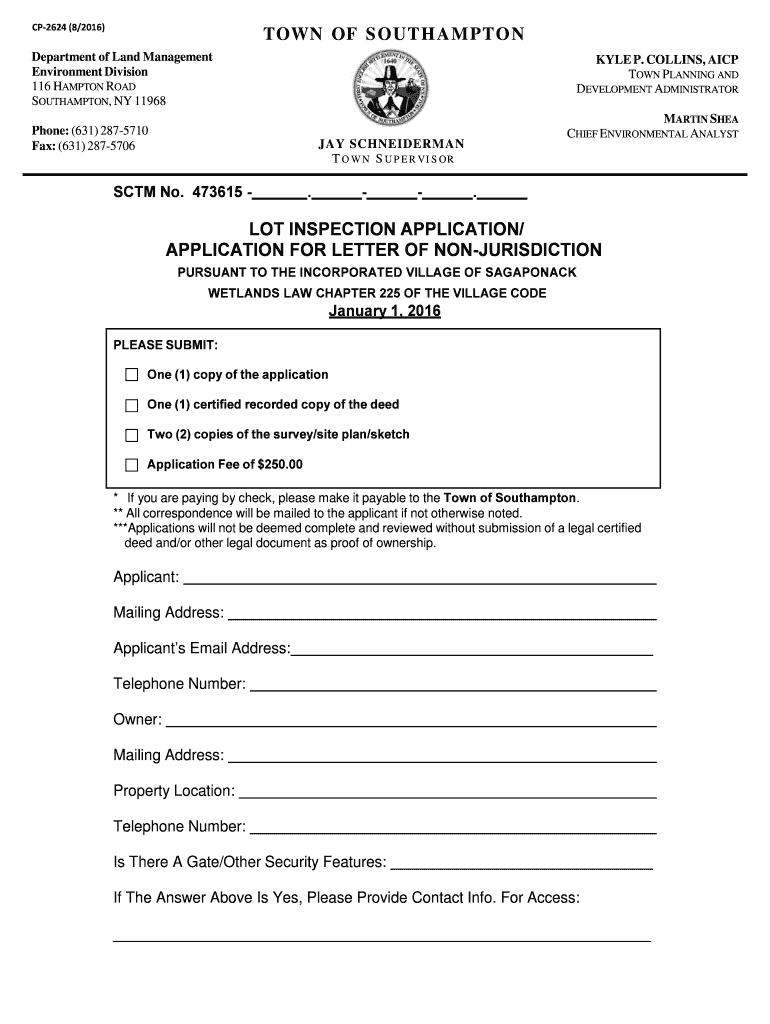 Fillable Online southamptontownny Application for Lot Inspection ...