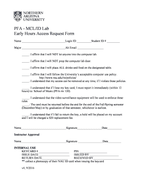 Fillable Online nau PFA - MCL/ID Lab Early Hours Access Request Form ...