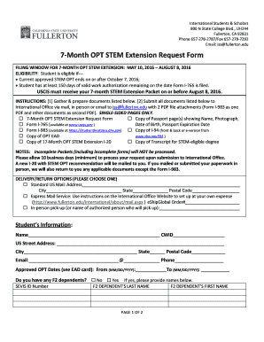 Fillable Online fullerton 7-Month OPT STEM Extension Request Form ...