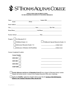 Fillable Online stac APPLICATION FOR MATRICULATION - stac.edu Fax Email ...