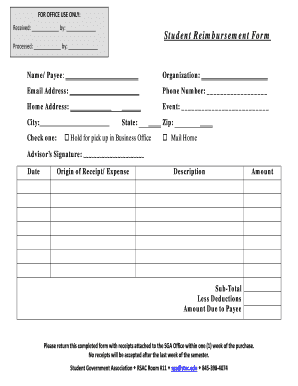 Fillable Online stac Student Reimbursement Form - STAC Fax Email Print ...