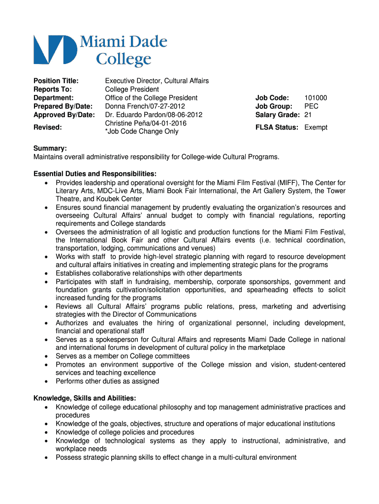 Fillable Online mdc Job Code: Job Group: Salary Grade: *Job Code Change ...