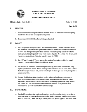 Fillable Online dphhs mt Exposure Control Plan. Exposure Control Plan ...