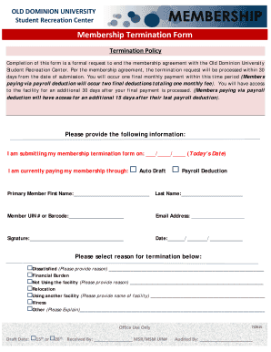 Fillable Online odu Membership Termination Form. Membership Termination Form - odu Fax Email ...