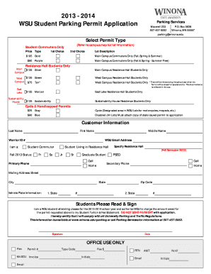 Fillable Online winona 2013 - 2014 WSU Student Parking Permit ...