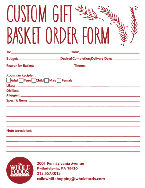 Fillable Online CUS OM GIF BAS?E ORDER FORM - Whole Foods Fax Email ...