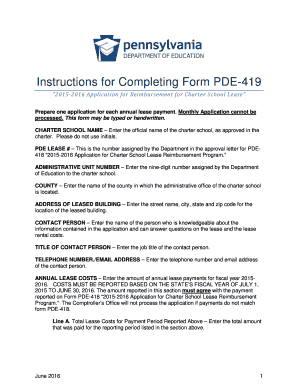 Fillable Online Instructions for Completing Form PDE-419 - education.pa ...