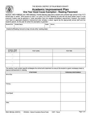 Fillable Online palmbeachschools Academic Improvement Plan ...