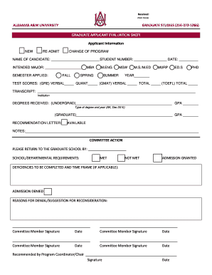 Fillable Online aamu Graduate Applicant Evaluation Sheet - Alabama A&M University! Fax Email ...