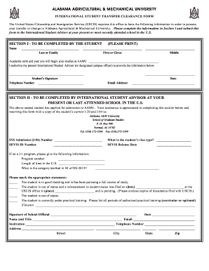 Fillable Online aamu International Student Clearance Form - Alabama A&M University! - aamu Fax ...