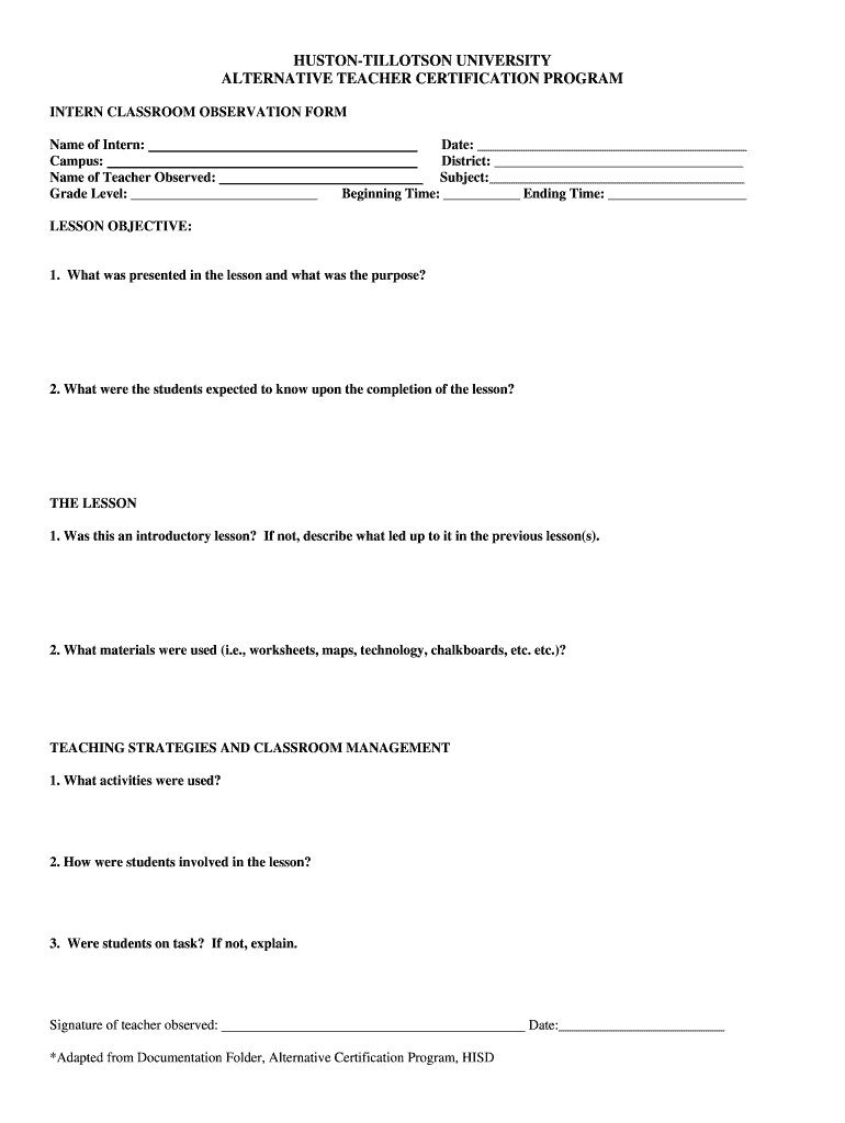 Fillable Online htu Intern Classroom Observation.doc - htu Fax Email ...