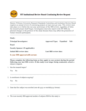 Fillable Online htu HT Institutional Review Board Continuing Review ...