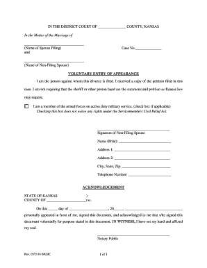 Fillable Online kansasjudicialcouncil VOLUNTARY ENTRY OF APPEARANCE Fax Email Print - pdfFiller