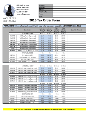 Fillable Online 2016 Tax Order Form - wolfepak.com Fax Email Print ...