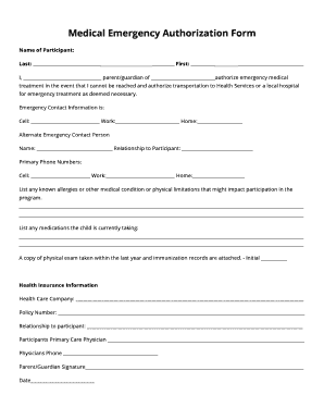 Fillable Online annamaria Medical Emergency Authorization Form ...