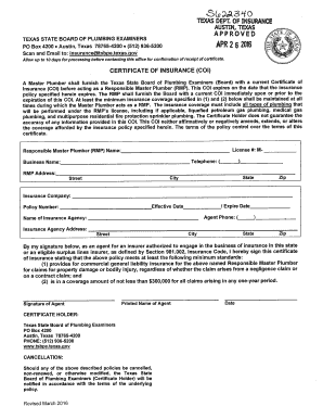 Fillable Online Certificate of Insurance (COI) - Texas Department of ...