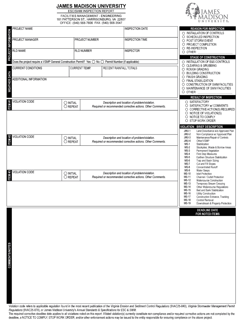 Fillable Online jmu STAGE OF CONSTRUCTION - jmu.edu Fax Email Print - pdfFiller