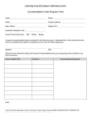 Fillable Online alma Accommodation Letter Request Form - Alma College ...
