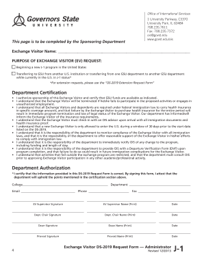 Fillable Online govst Exchange Visitor DS-2019 Request Form - Governors State ... Fax Email ...