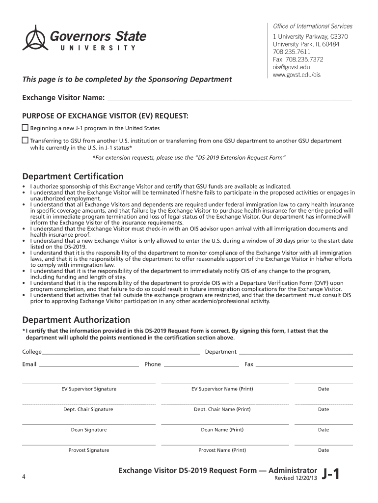 Fillable Online govst Exchange Visitor DS-2019 Request Form - Governors ... Fillable Online govst Exchange Visitor DS-2019 Request Form - Governors ...