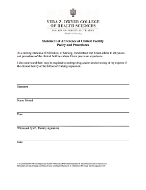 Fillable Online iusb Statement of Adherence of Clinical Facility Policy ...