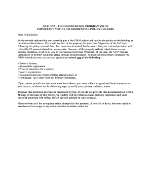 Fillable Online Primary Residence Verificaton Form - NFIP Fax Email ...