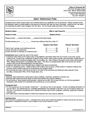 Fillable Online Asset Verification - Lake Forest College Fax Email Print - pdfFiller