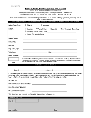 Fillable Online ethics ga PIN Application for e-filing CCDR & PFD ...