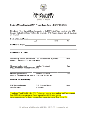 Fillable Online sacredheart Doctor of Nurse Practice (DNP) Project Team ...