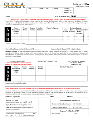 Fillable Online Add/Drop Class Form - Southern University at Shreveport ...