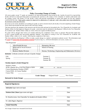 Fillable Online Registrar's Office Change of Grade Form Fax Email Print - pdfFiller