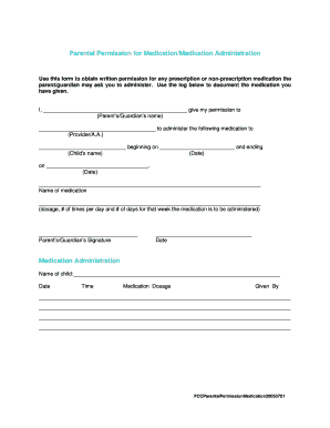 Fillable Online eec state ma Parental Permission for Medication ...