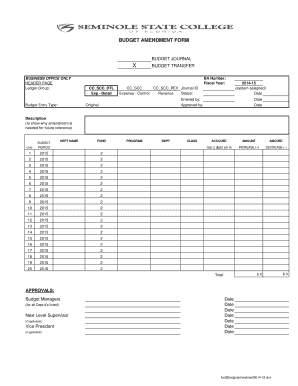 Fillable Online BUDGET AMENDMENT FORM - Seminole State College of ...