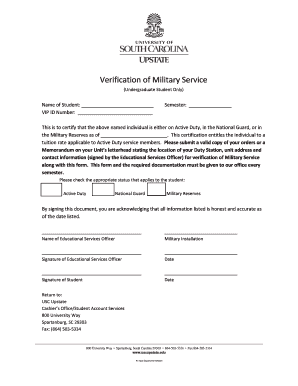Fillable Online uscupstate Verification of Military Services ...